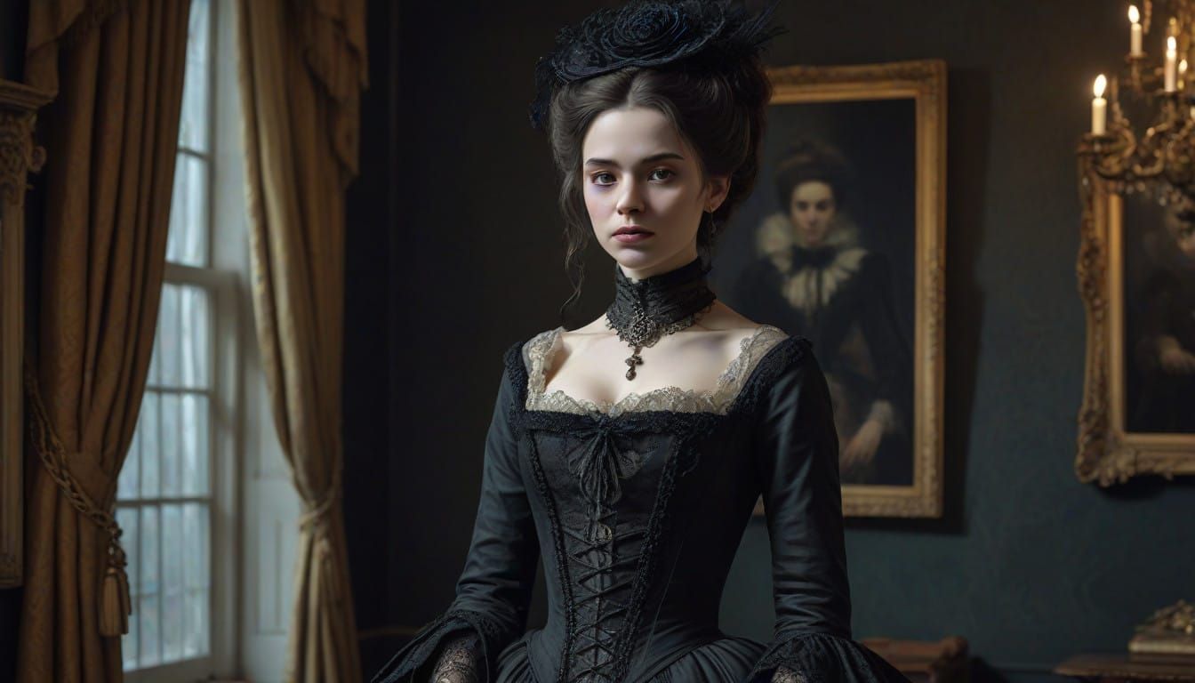 Refined Victorian Lady Confronts Dark, Lovecraftia... - AI Art