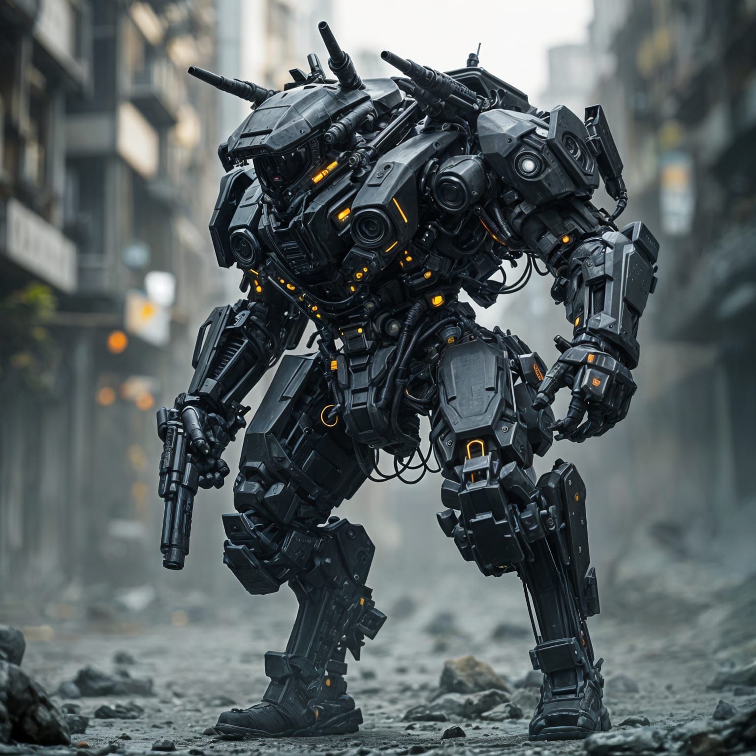 Advanced tactical combat exoskeleton, designed in 2022. Matte black ...