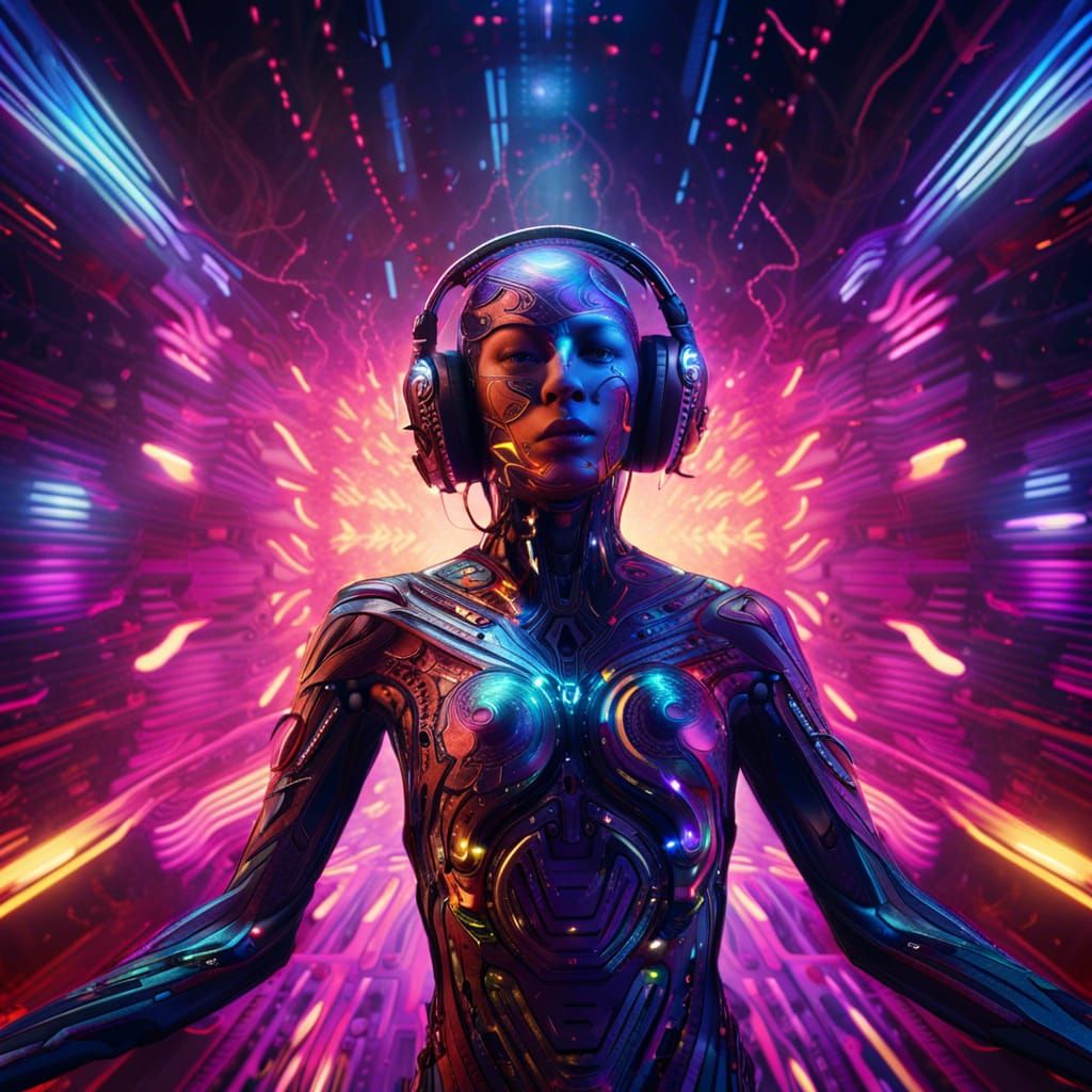 a techno music freak , photographic , 8k , high resolution , colorful ...