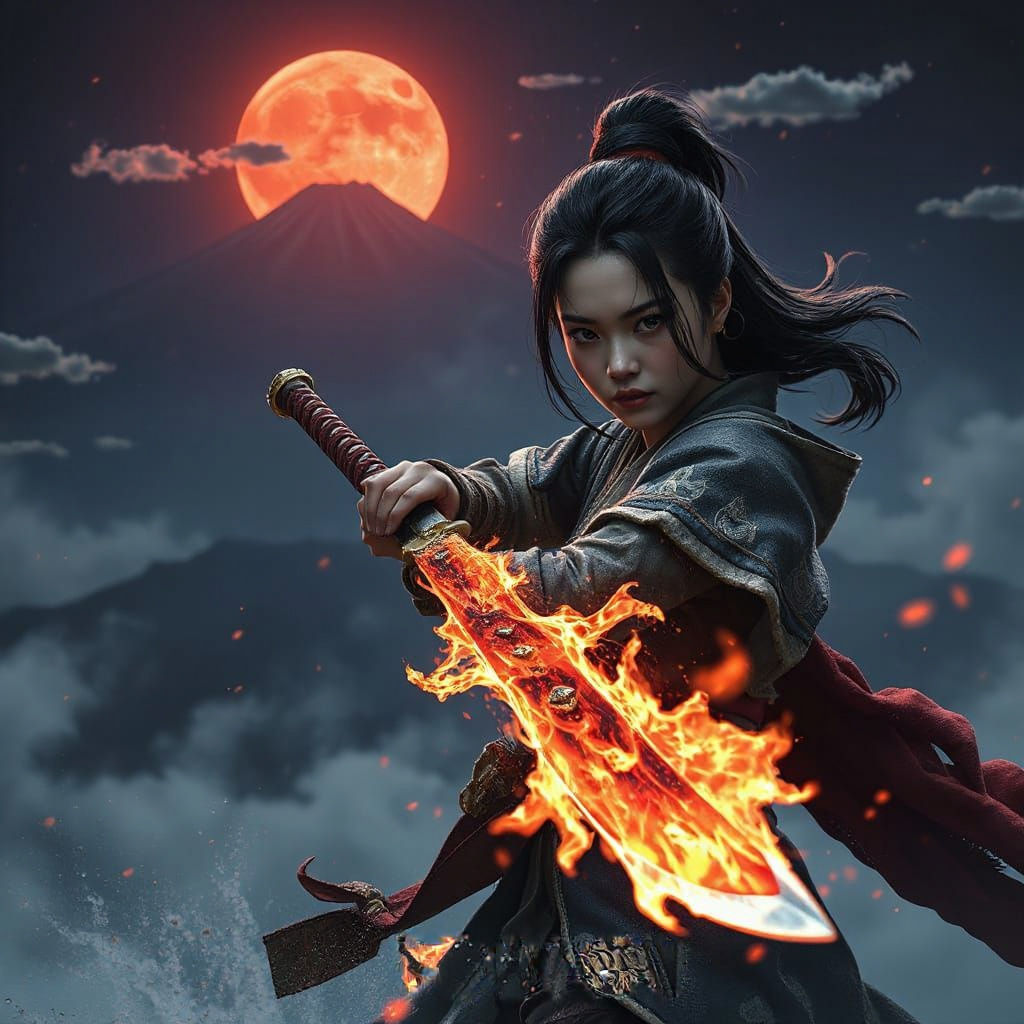 warrior wielding a katana - Ronin Warrior Stares Down at Ris...