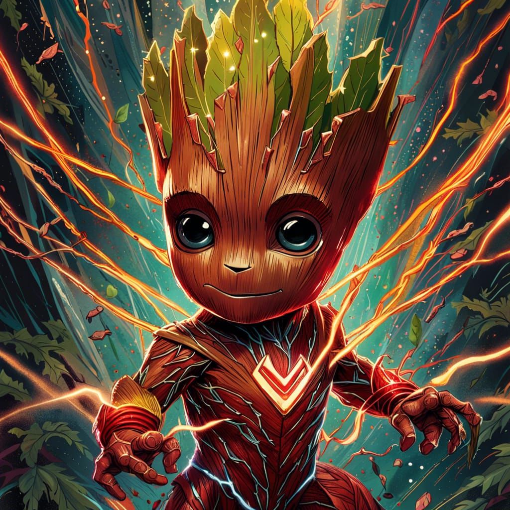 Baby Groot as the Flash - AI Generated Artwork - NightCafe Creator