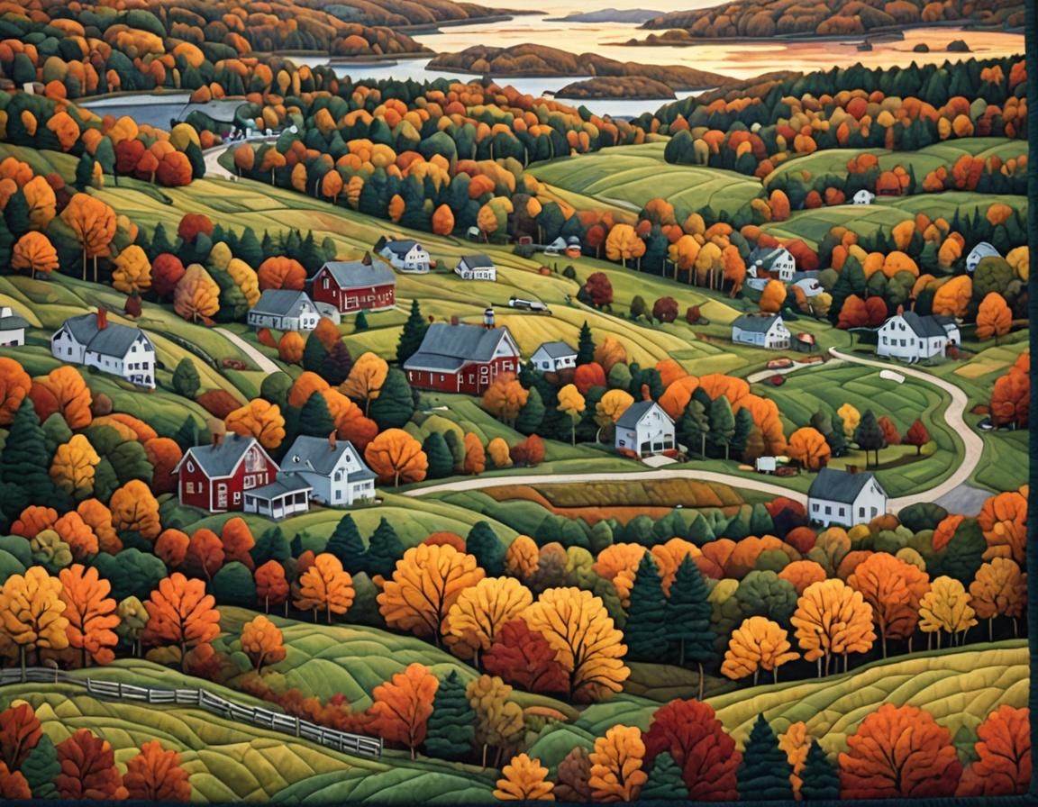 Blanket featuring quilted autumn Vermont landscape 1 - AI Generated ...