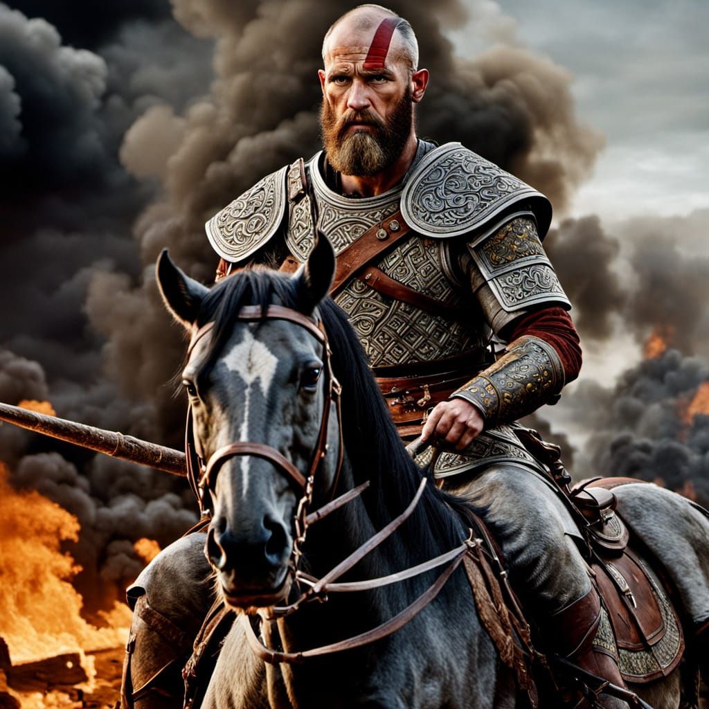 celtic god of war Neit riding his 2-horse war charriot into a heavinly ...