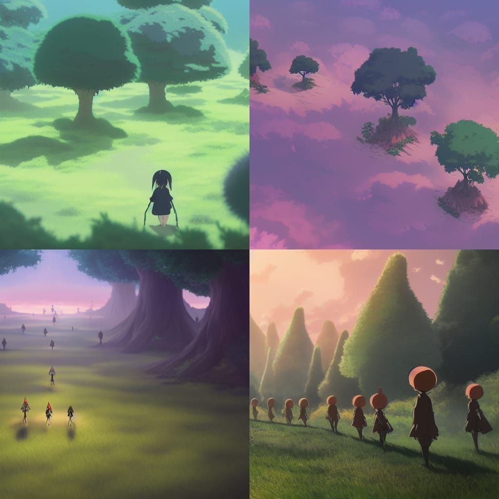 army of small tree like creatures vs two rookie knights - AI Generated ...