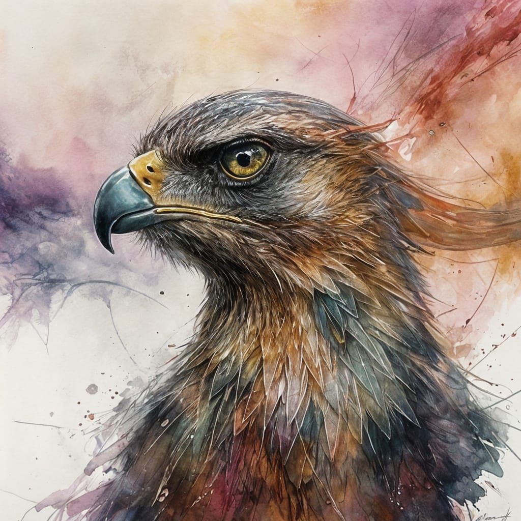 Amazing water colour falcon - Surrealistic Watercolour Falco...