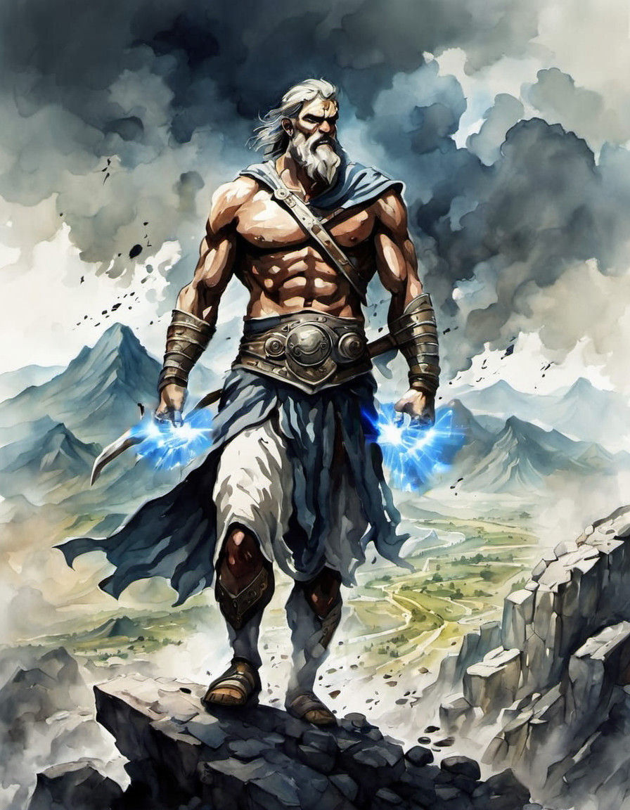 Hyperion - Epic Watercolor Fantasy Scene of Titan King Hyper...