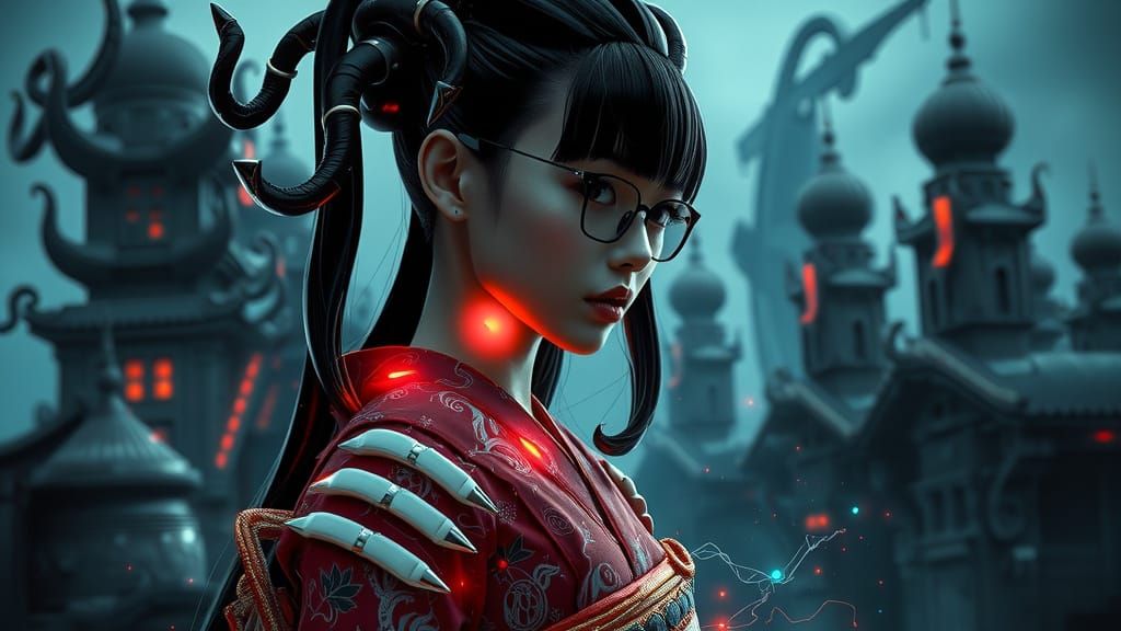 Cyborg Geisha in Dark, Hyper-Realistic Futuristic ... - AI Art