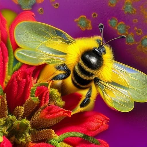 bee in flower complementary colors hyperrealism hyperdetailed brocade ...