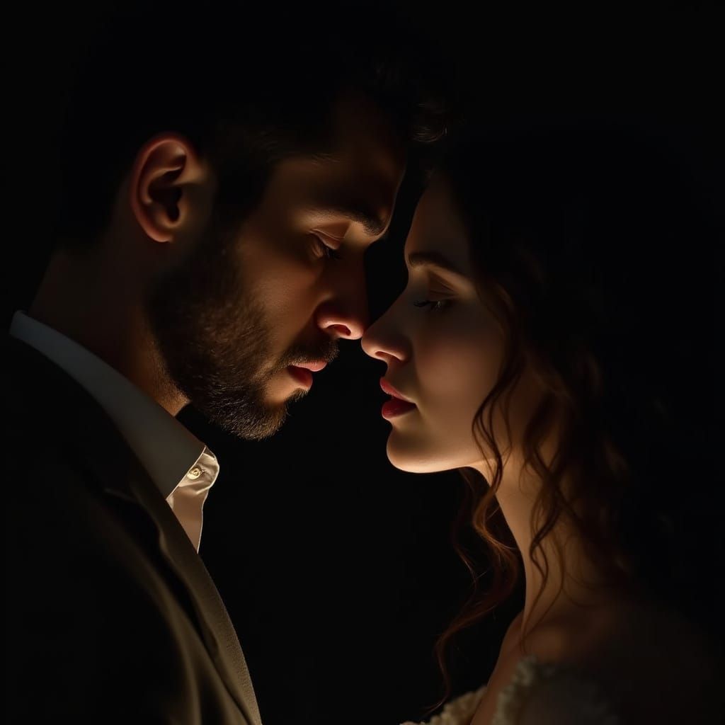 Emotive Intimacy in Darkened Moonscape - AI Art