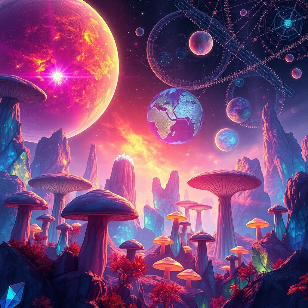 Celestial Glass Realms: Dreamlike Planets Amidst E... - AI Art
