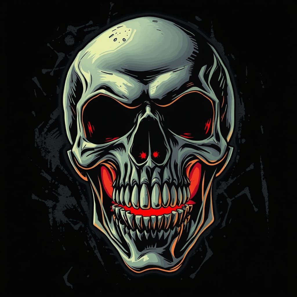 Grunge Macabre Skull Evil Grin, scene of fear and ... - AI Art