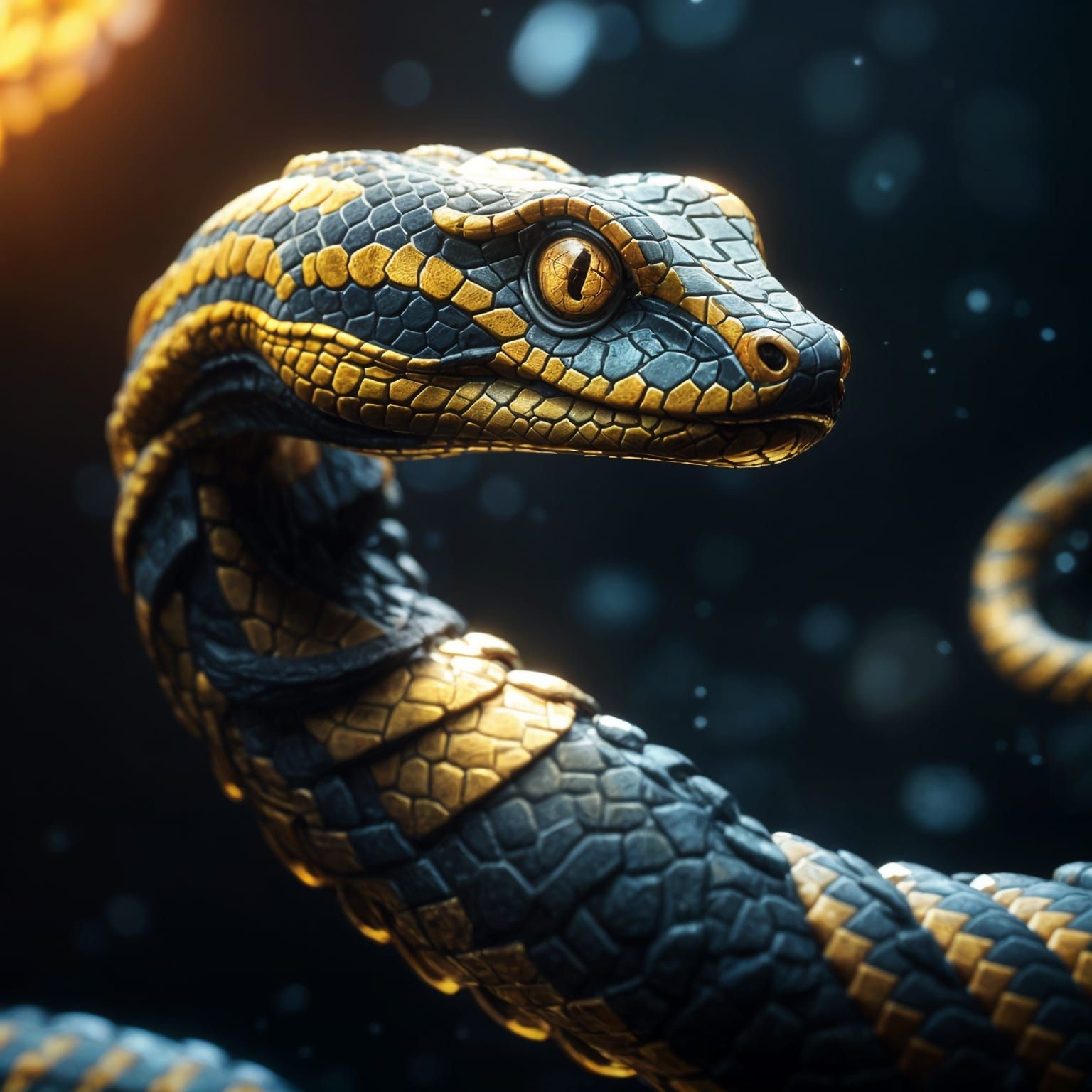 Glowing Neon Serpent Weaves Through Ancient Mystic... - AI Art