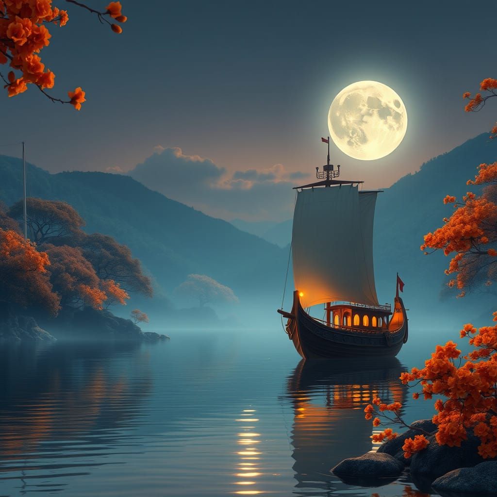 At night - Moonlit Lagoon in Vibrant Tropical Paradise