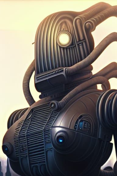 Retro Sci-Fi Robot, H.R. Giger detailed matte painting dynamic lighting ...