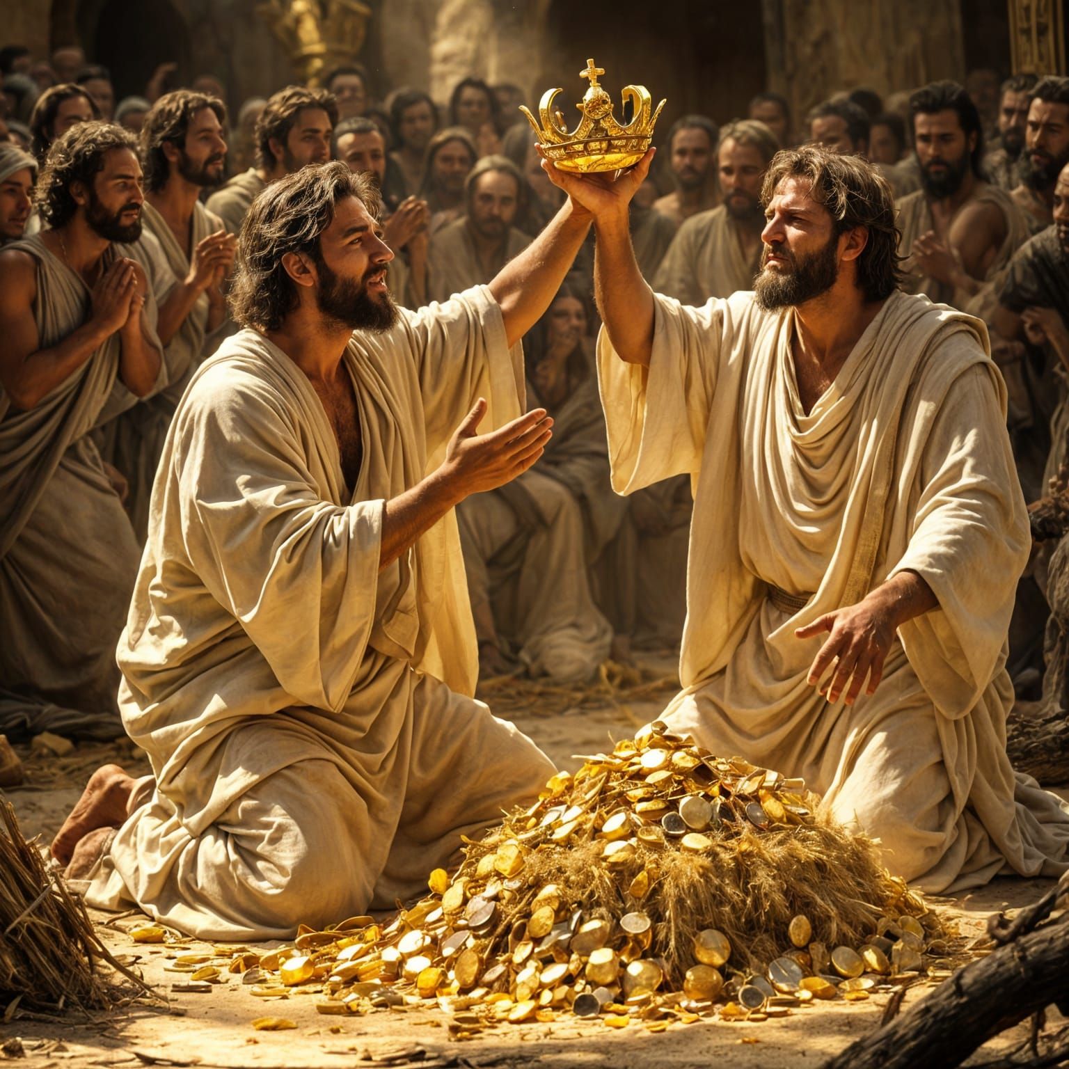 Biblical setting, 8th century BCE. A man dressed in a white linen robe ...