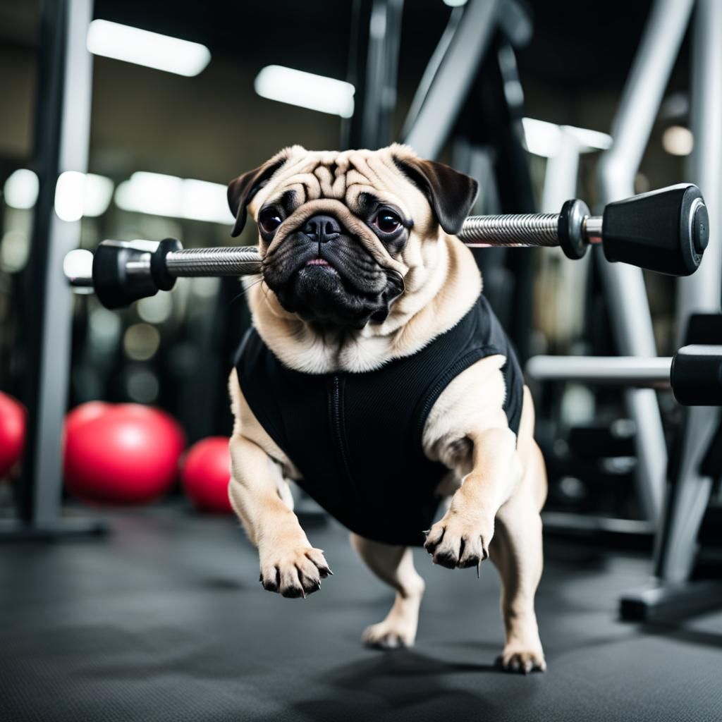 Pug exercising at the gym - AI Generated Artwork - NightCafe Creator