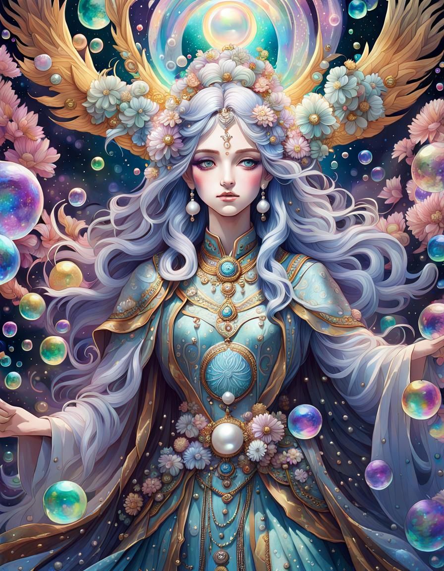 (intricately detailed imaginative painting of a beautiful goddess with ...