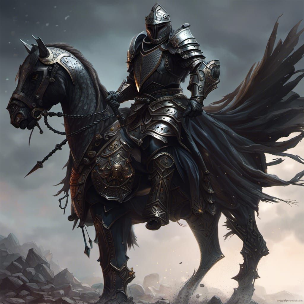 Knight on his Mighty Steed - Knight in Black Armor Fantasy ...