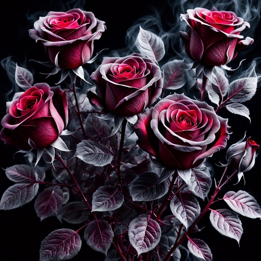 Bouquet of smoky ghostly roses Black Red