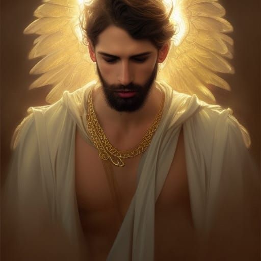 Extravagant Angelic super male model princes of heaven gold accessories ...