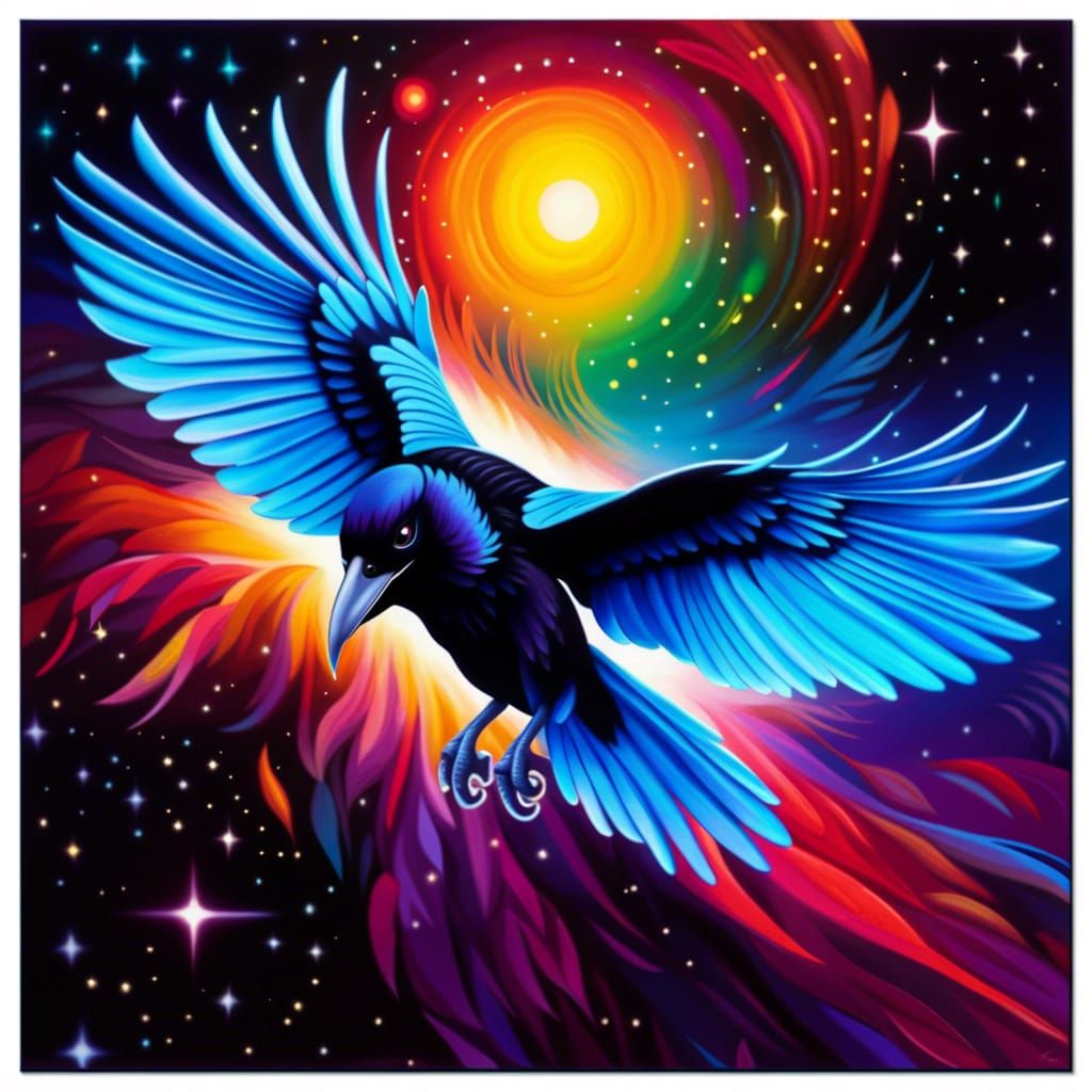 Magical Raven flying through the air by Per. - AI Generated Artwork ...