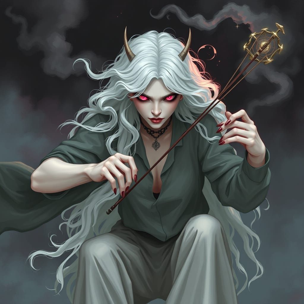 Evil expression, woman, adult, manipulating strings, pale skin, long ...