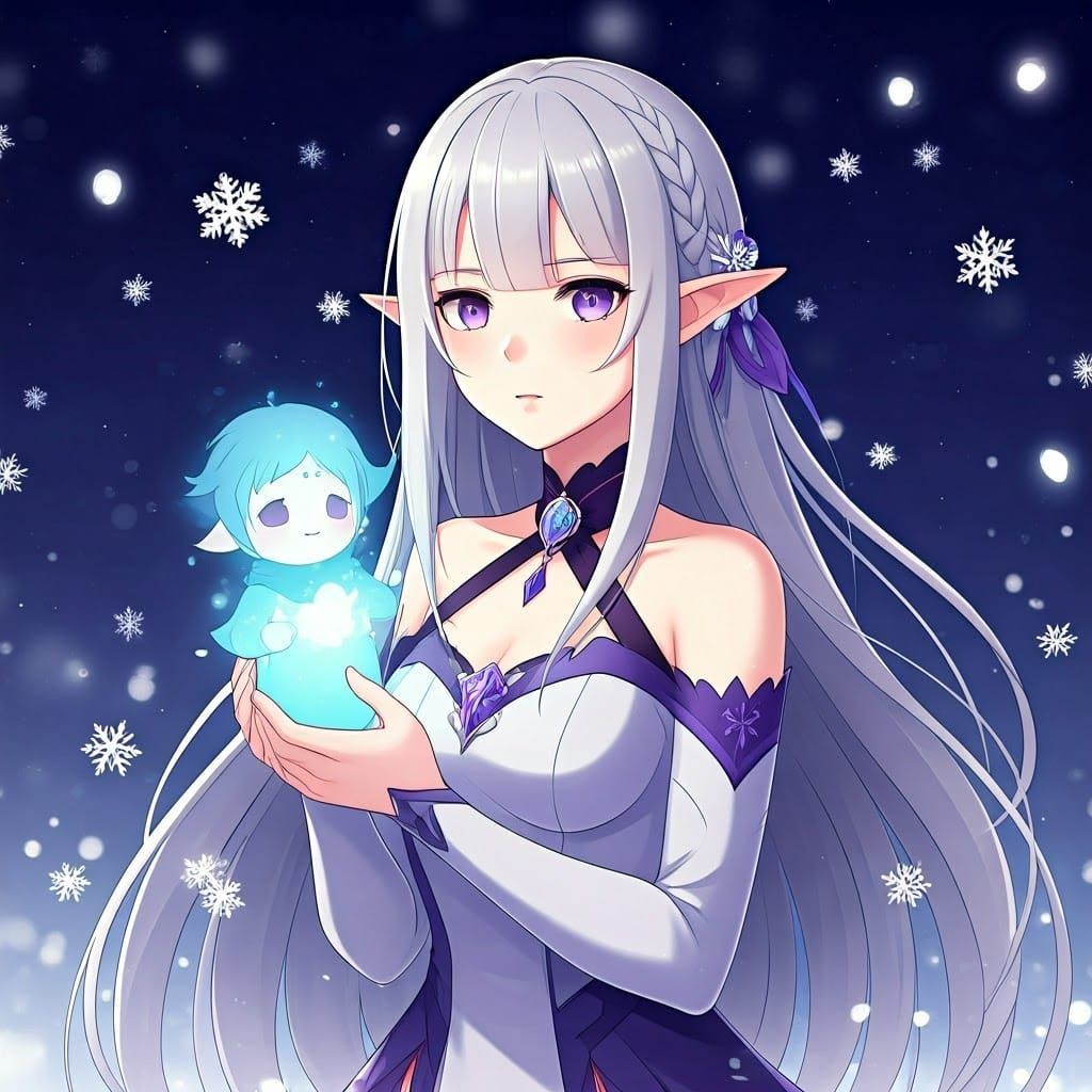 Kind-hearted Emilia and her spirit Puck