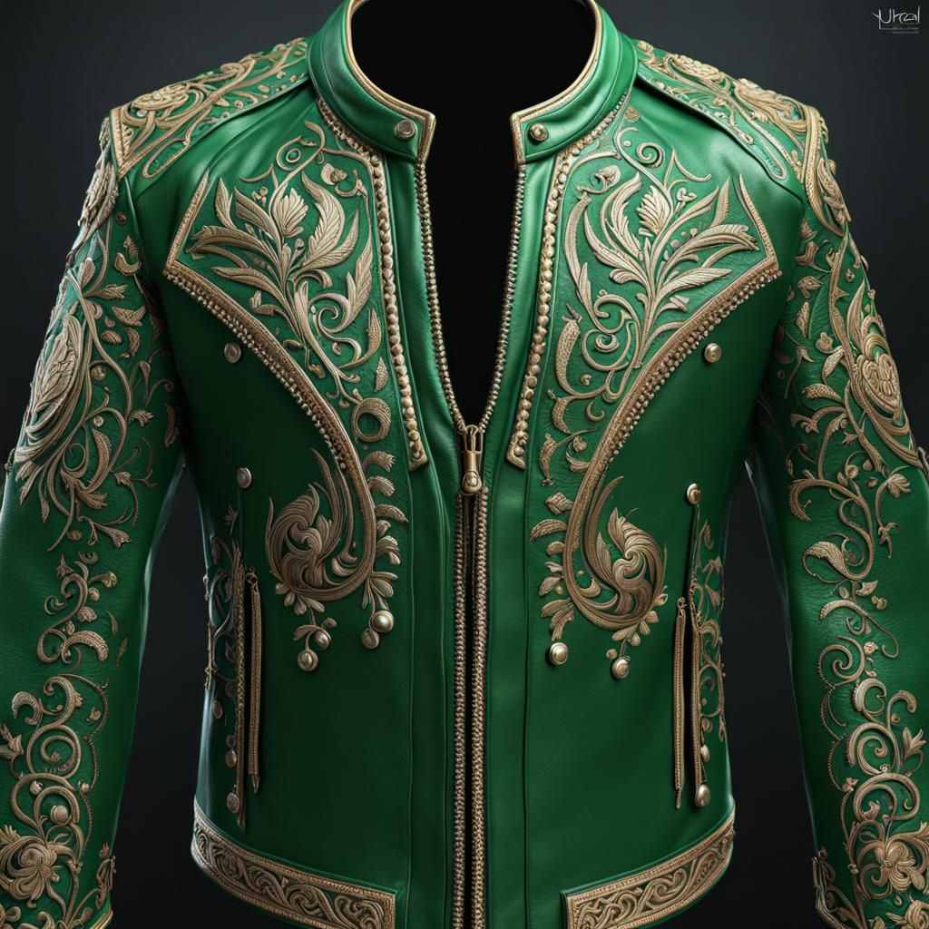 Elegant leather jacket with embroidery - AI Generated Artwork ...