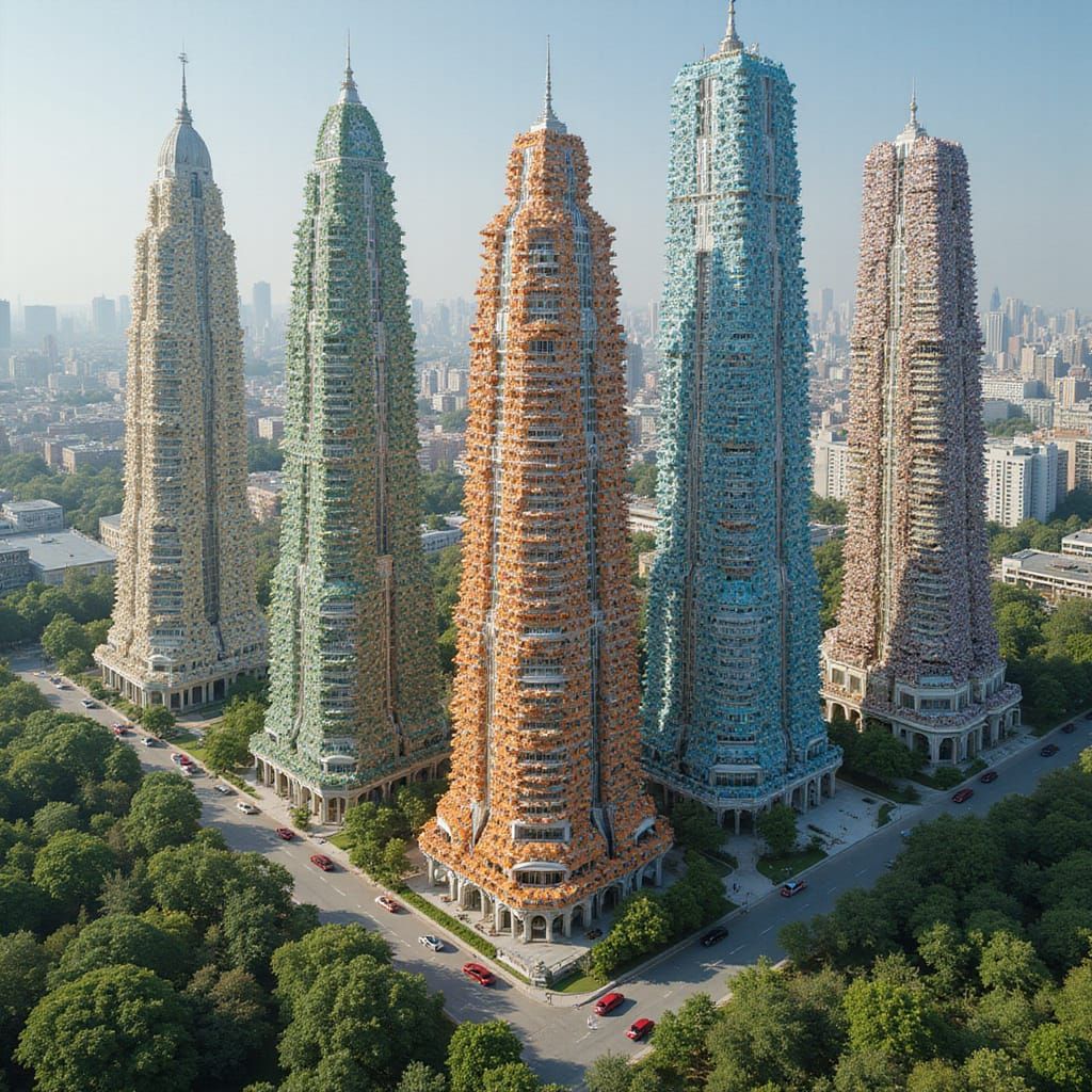 Panoramic Cityscape of Sensory Buildings in a Neur... - AI Art