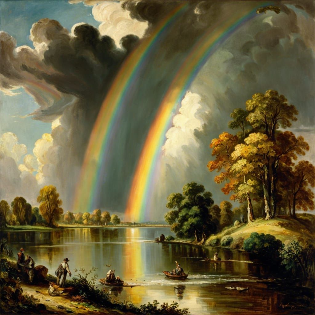 a stunning beautiful rainbow, over a lake, in autumn. John Constable ...