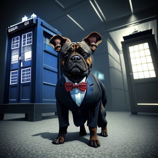 Dog with the TARDIS, as Dr. Who - Dog with the TARDIS, as Dr...