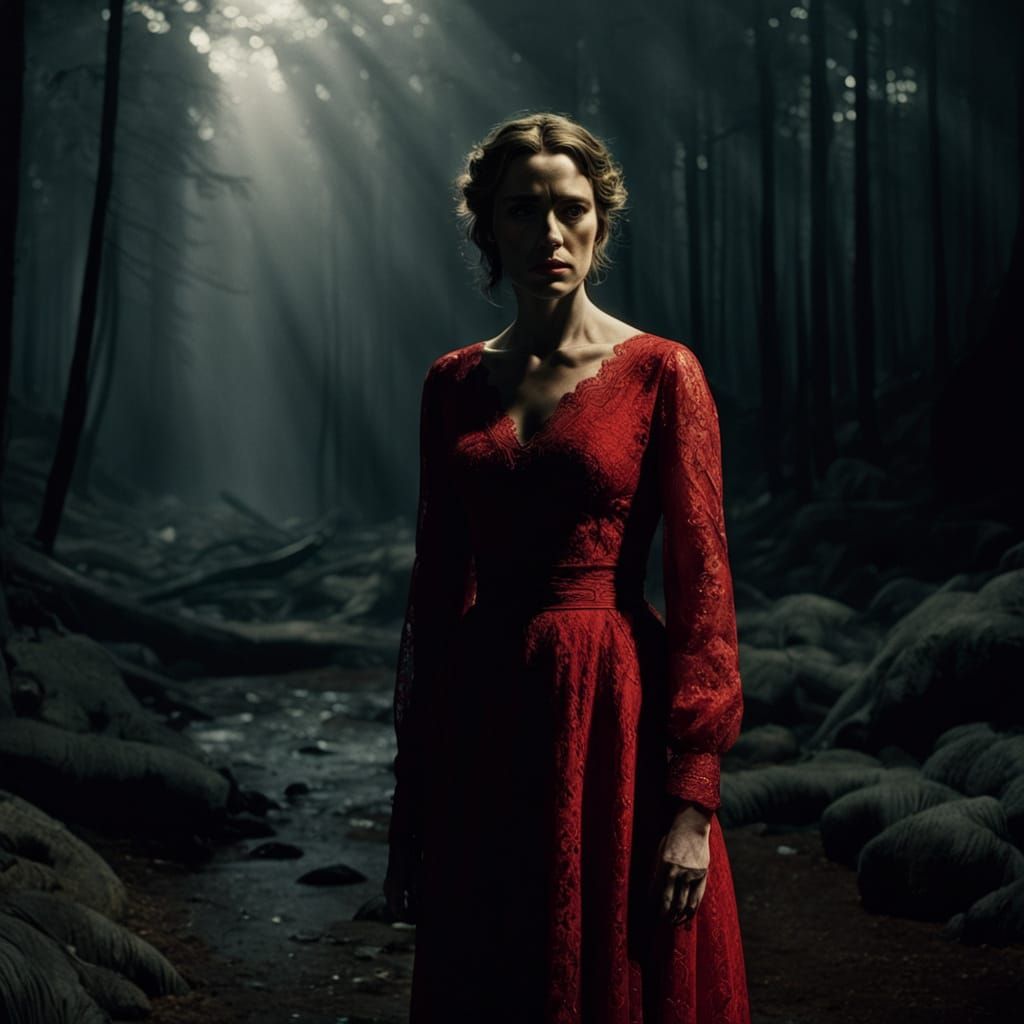 Girl wearing red lace - Romantic Actress in Red Lace Gown