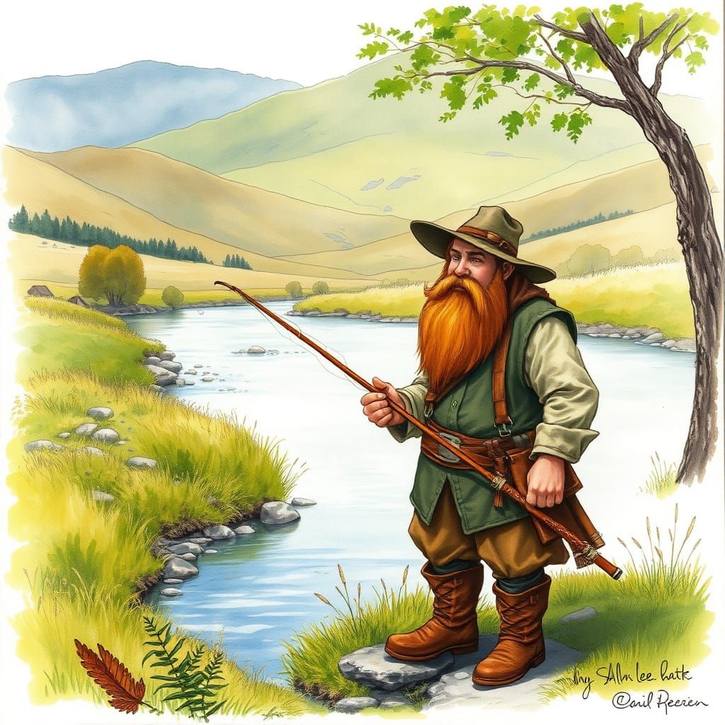 A Stoor Hobbit Stands Amidst the Serene Gladden Fi... - AI Art