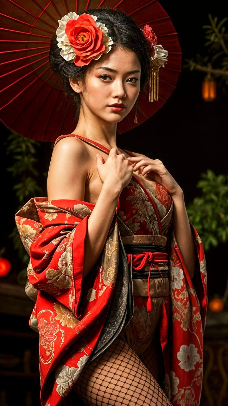Imagine Geisha - Seductive Geisha in Cinematic Film Still