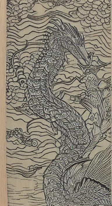 Ancient Japanese Hydra King Ghidorah Drawing in Re... - AI Art