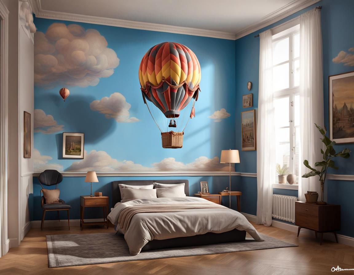 Optical illusion of a balloon in a bedroom decoration - AI Generated ...