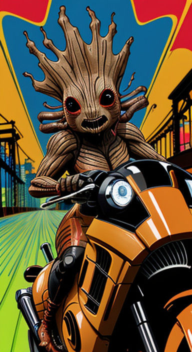 Mrs Groot Riding a Motorcycle - Groot Riding a High-Tech Mot...