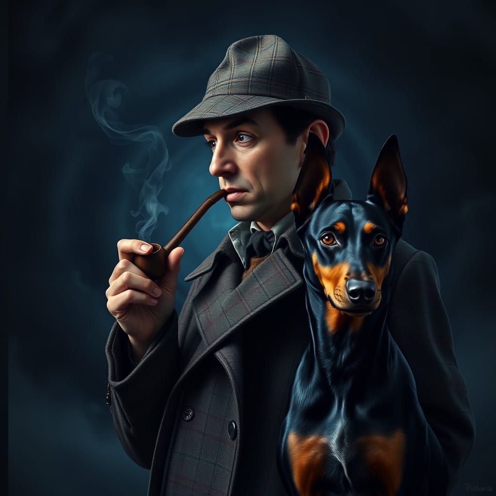 Sherlock Holmes in Moody, Atmospheric Scene with D... - AI Art