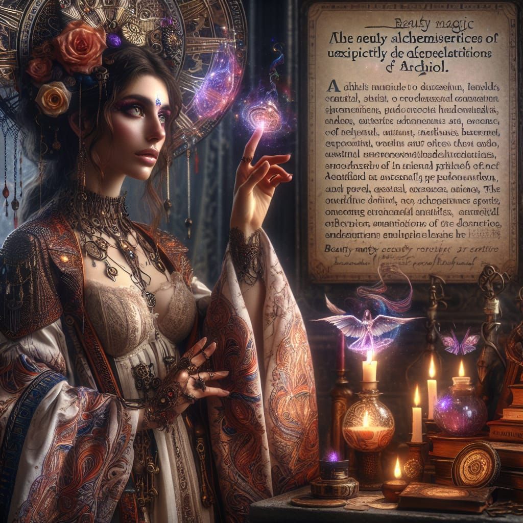 Female alchemist consults the archons using arcane practices as she explores and develops her ...