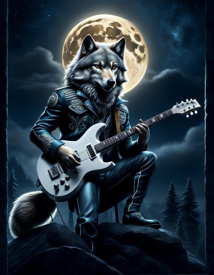 Wolf playing Guitar - AI Generated Artwork - NightCafe Creator