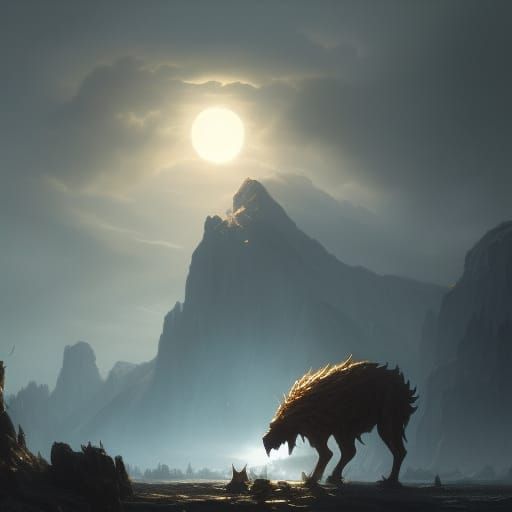 Beast - Giant Beast Devouring Sun: Dark Fantasy Concept Art