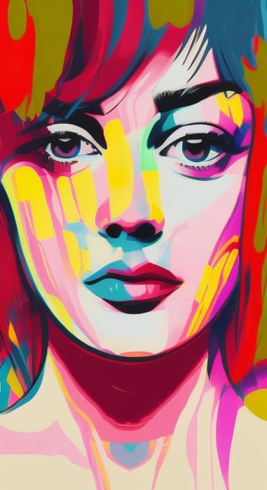 Portrait of a woman with big distressed eyes expressionism Screen print ...