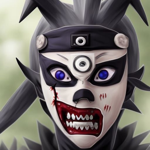 ANBU Naruto mask broken in half showing a zombie's face behind the mask ...
