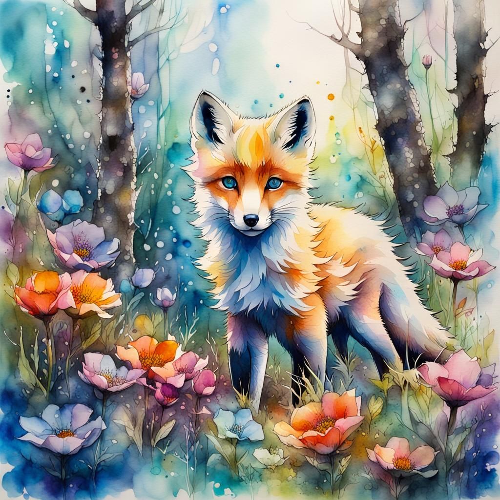 Springtime baby artic fox cubs emerging from under the forest floor ...