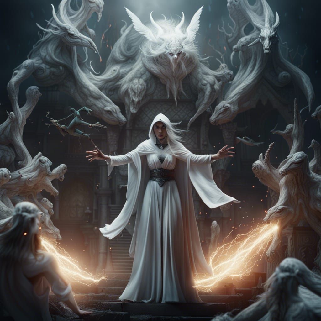 White sorceress fighting evil dark entities - AI Generated Artwork ...