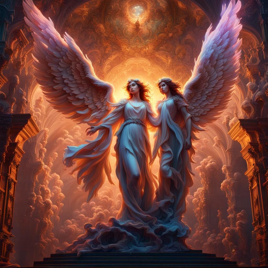 Most Beautiful illuminated colorful 3d painting of angels - AI ...
