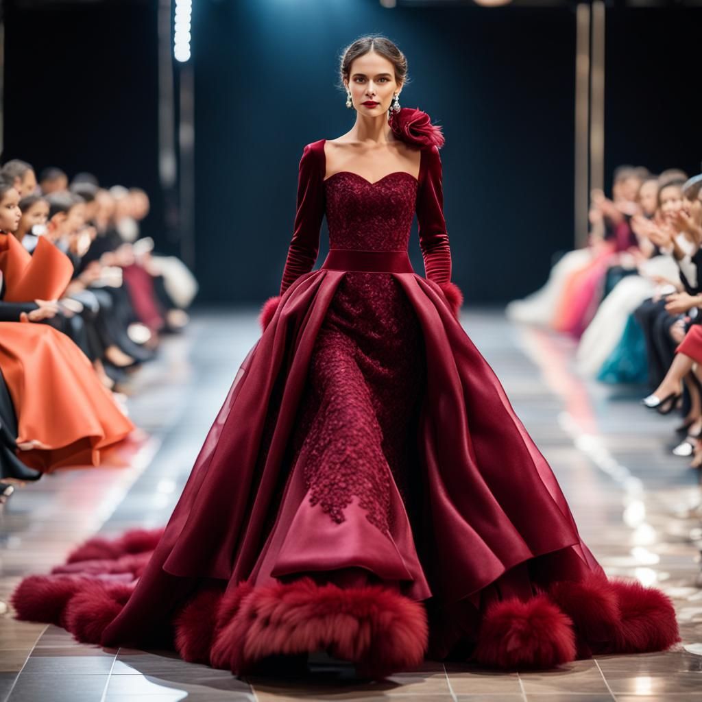 Deep Red Wide Evening Gown Realistic & Simple. Redone. - AI Generated Artwork - NightCafe Creator