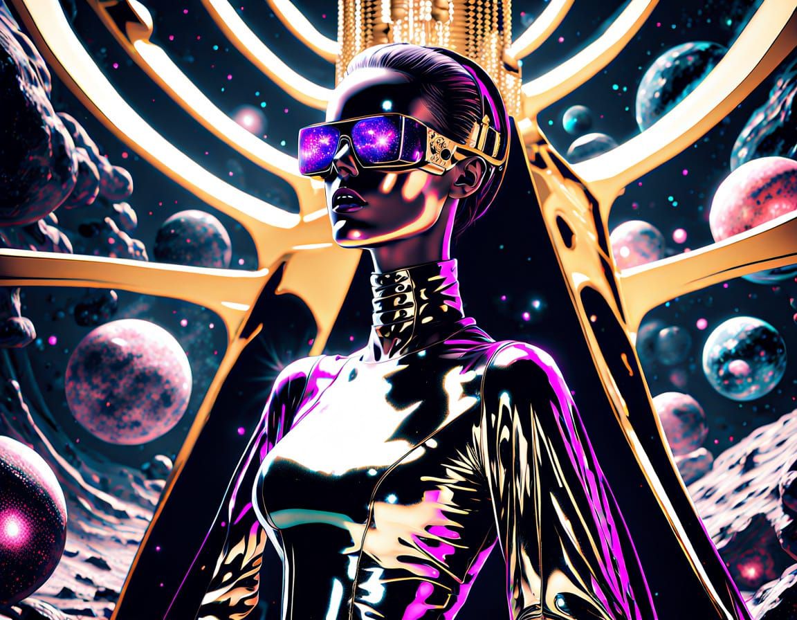 Luxury Fashion Cyborg Gazing at Nebula in Space - AI Art
