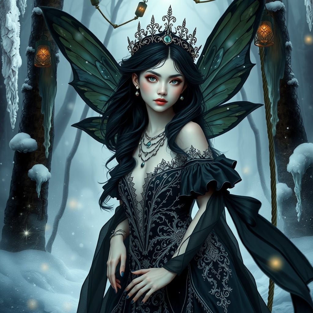 Ethereal Winter Fairy Queen in Emotive, Gothic Car... - AI Art