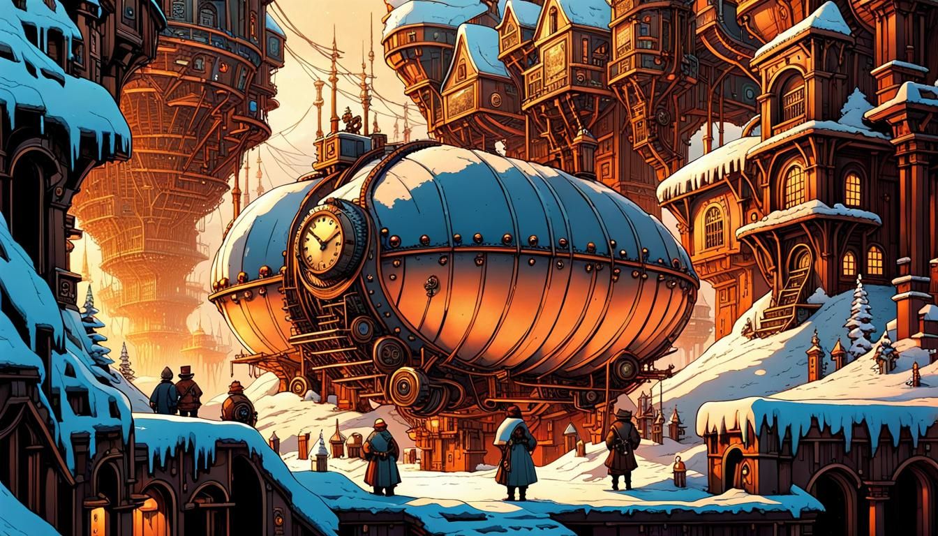 Snowy Steampunk World - AI Generated Artwork - NightCafe Creator